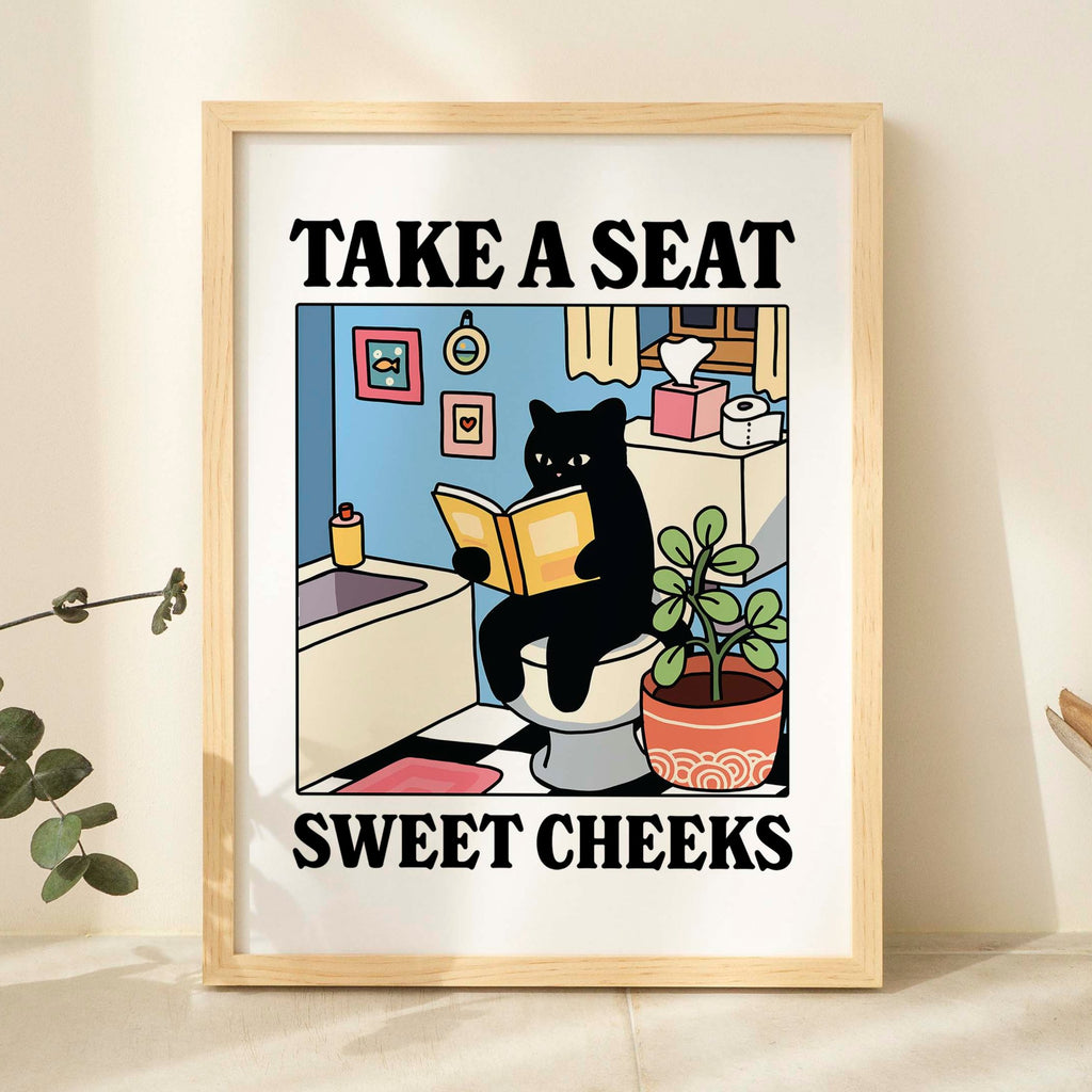 'Please take a seat Sweet Cheeks' Cat Print – Kinder Planet Company