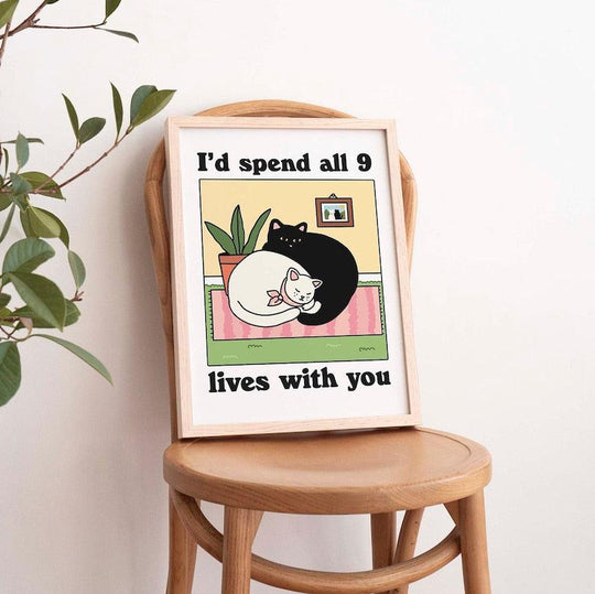 ‘9 Lives’ Cat Print – Kinder Planet Company